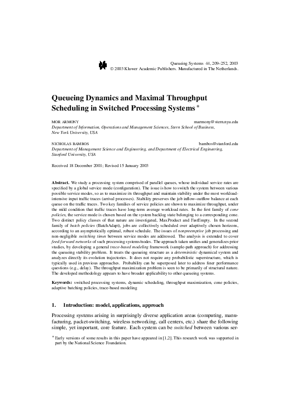 Pdf Queueing Dynamics And Maximal Throughput Scheduling In Switched