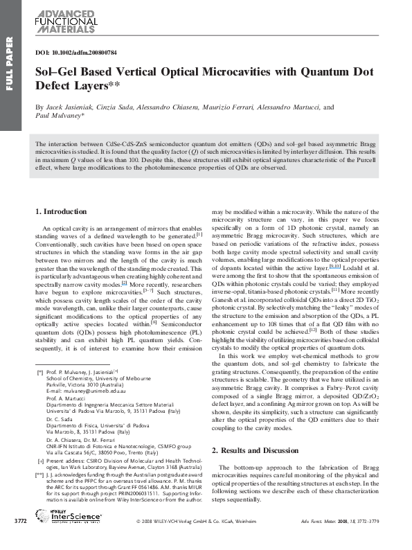 (PDF) Sol-Gel Based Vertical Optical Microcavities with Quantum Dot ...