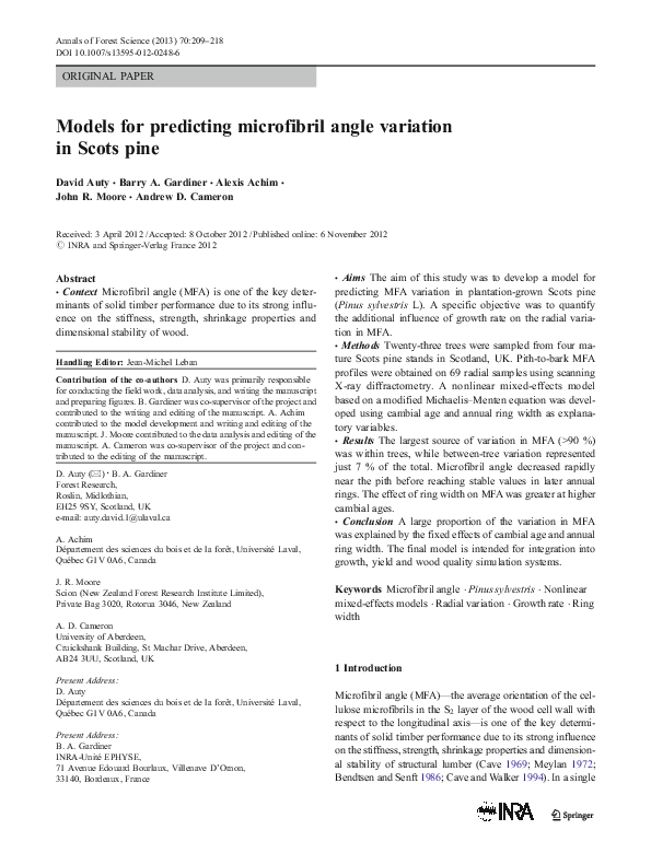 (PDF) Models for predicting microfibril angle variation in Scots pine