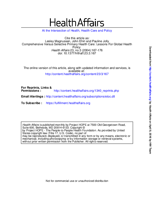 (PDF) Comprehensive Versus Selective Primary Health Care: Lessons For ...