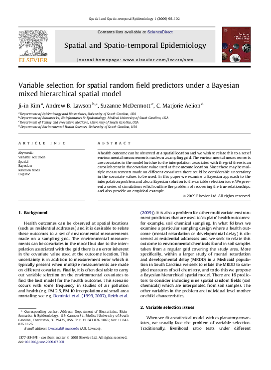 Pdf Variable Selection For Spatial Random Field Predictors Under A Bayesian Mixed Hierarchical
