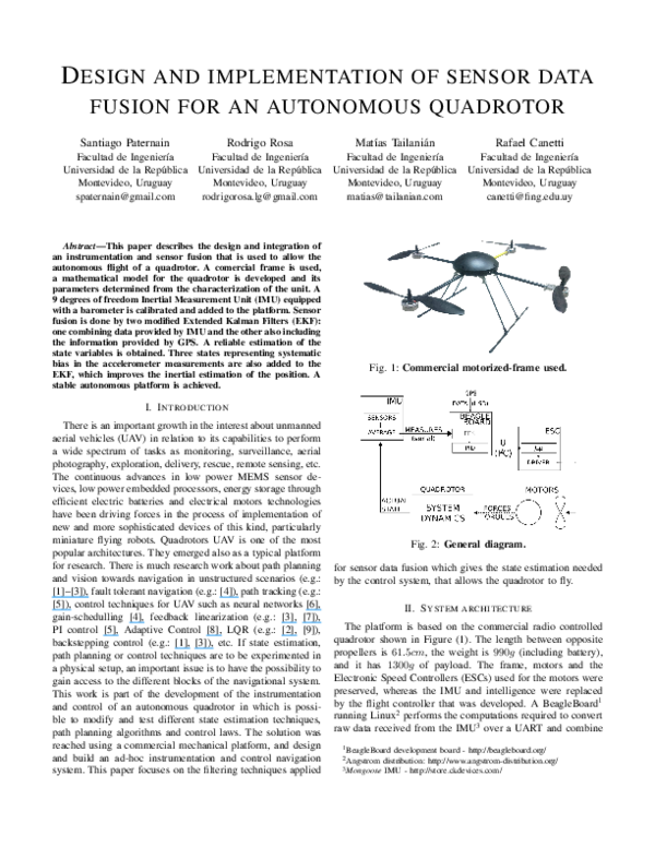 (PDF) Design and implementation of sensor data fusion for an autonomous quadrotor