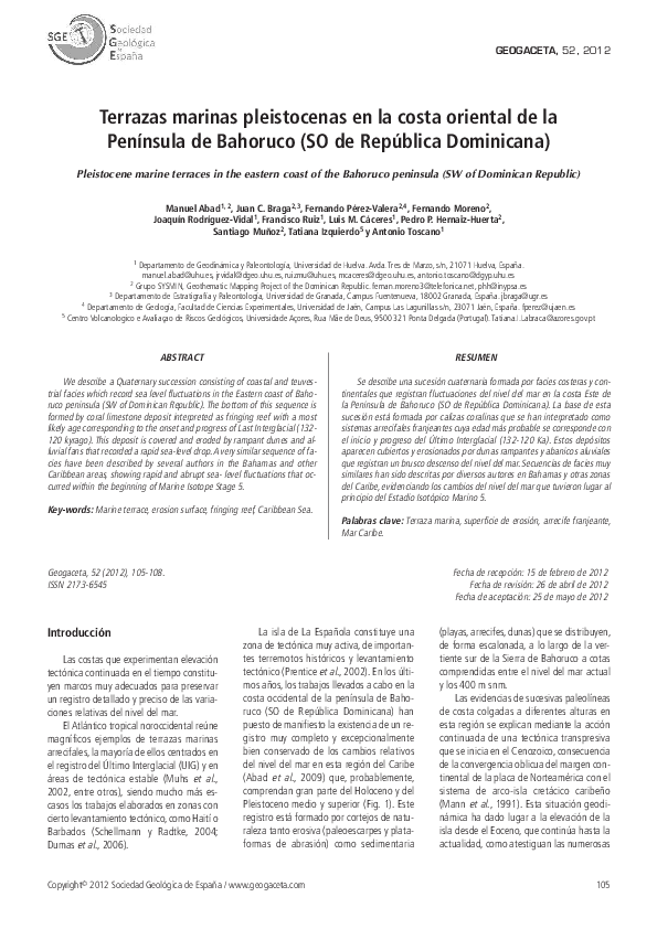 (PDF) Terrazas marinas pleistocenas en la costa oriental de la Pen nsula de Bahoruco (SO de Rep ...