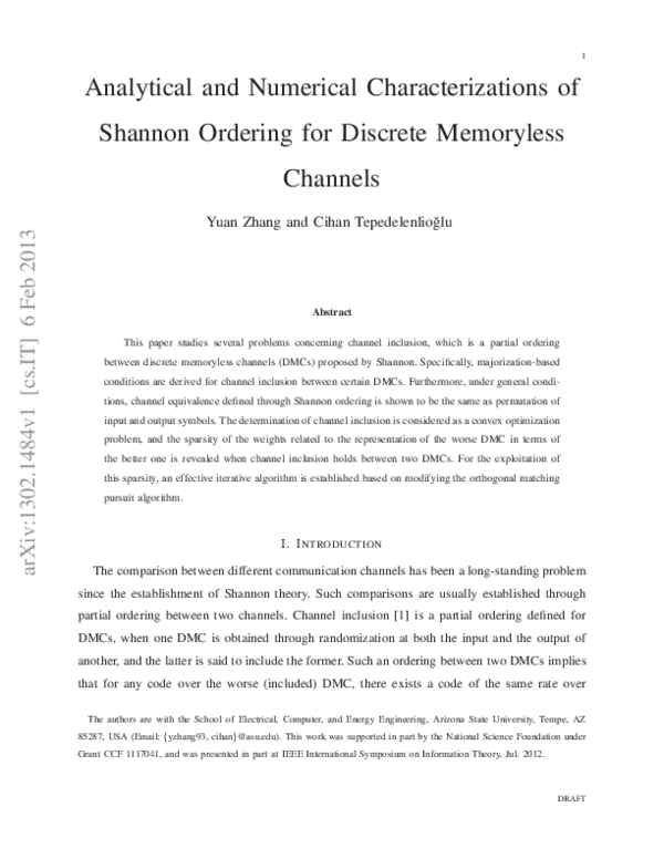 (PDF) Analytical and Numerical Characterizations of Shannon Ordering ...