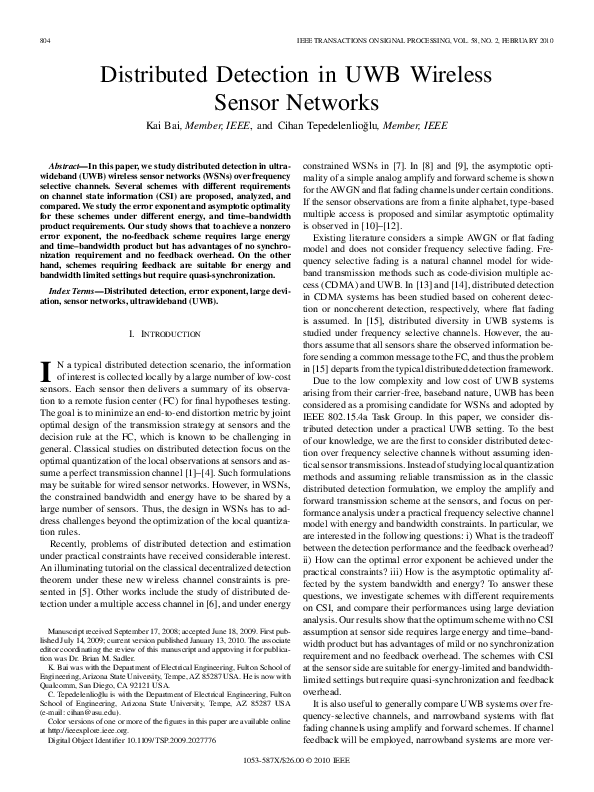 (PDF) Distributed Detection in UWB Wireless Sensor Networks