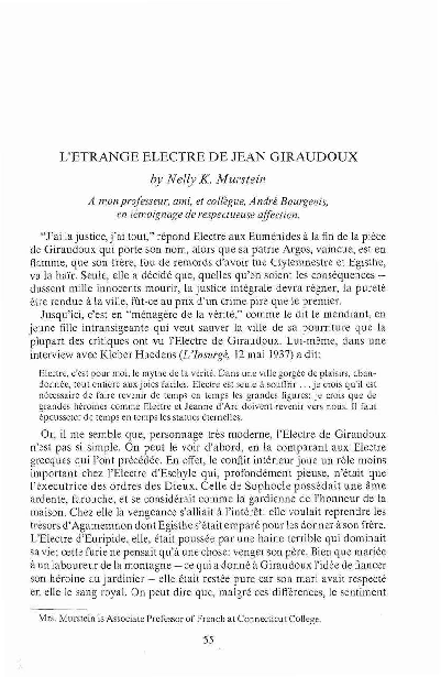 (PDF) L'ETRANGE ELECTRE DE JEAN GIRAUDOUX