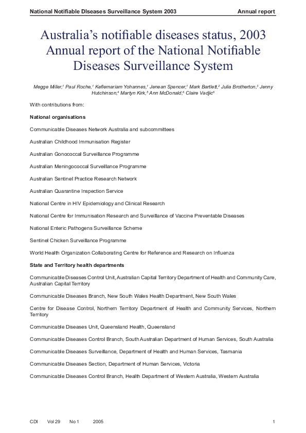 (PDF) Australia's notifiable diseases status, 2003 annual report of the ...