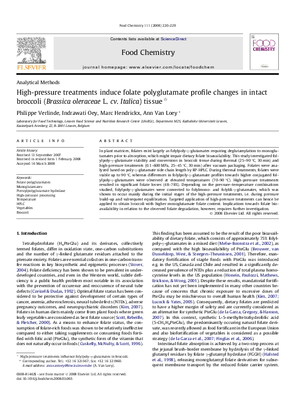 (PDF) High-pressure treatments induce folate polyglutamate profile ...