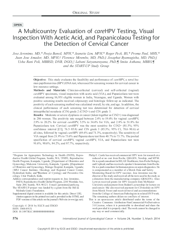 (PDF) A Multicountry Evaluation of careHPV Testing, Visual Inspection ...