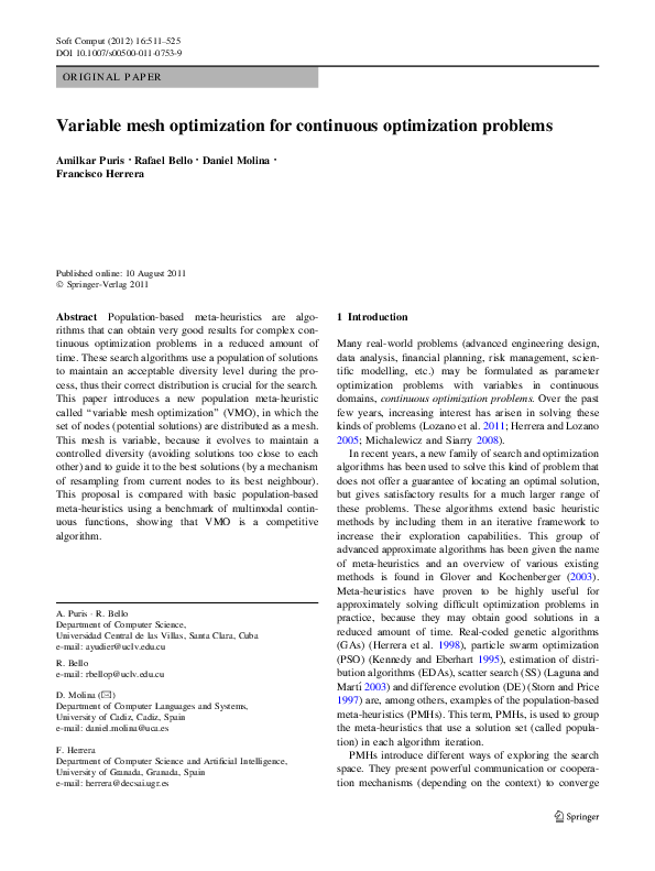 Pdf Variable Mesh Optimization For Continuous Optimization Problems