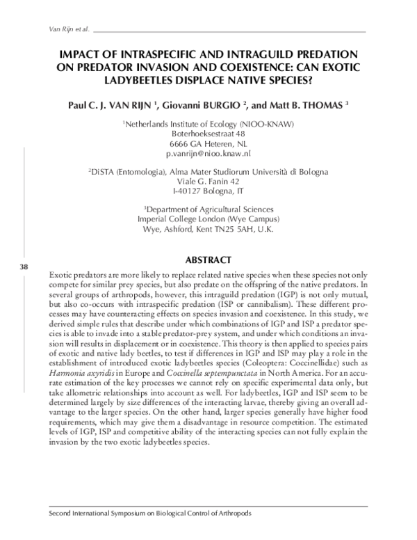(PDF) Impact of intraspecific and intraguild predation on predator ...