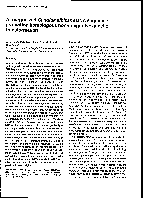 (PDF) A reorganized Candida albicans DNA sequence promoting homologous non-integrative genetic ...