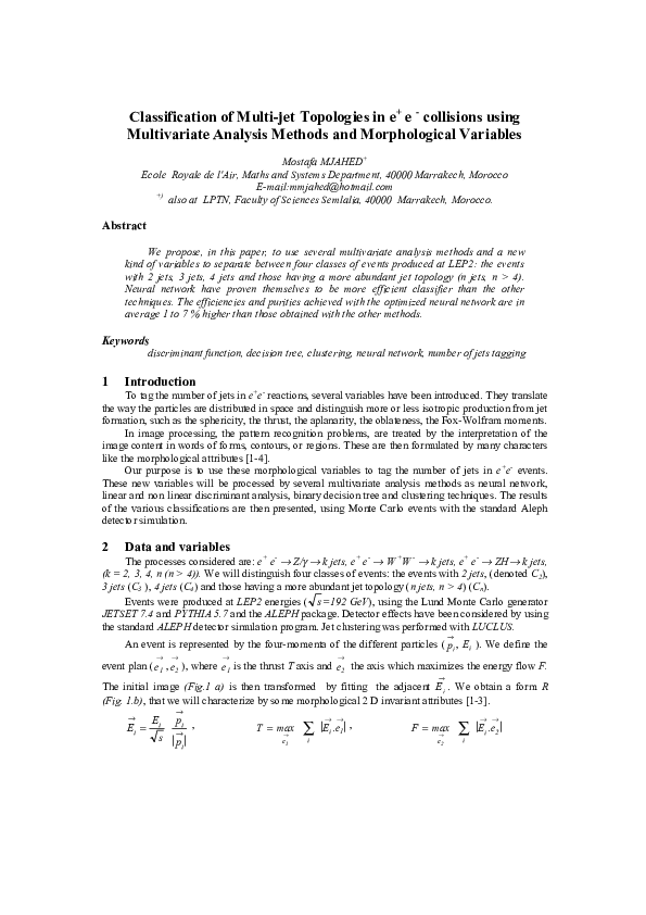 (PDF) Classification of High Energy Physics data using multivariate analysis methods and ...