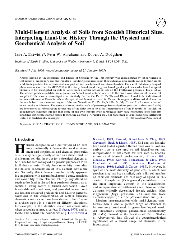 (PDF) Multi-Element Analysis of Soils from Scottish Historical Sites ...