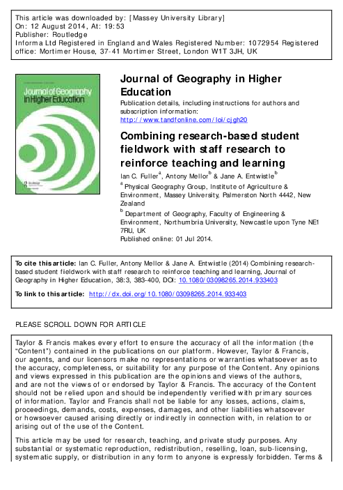 (PDF) Combining research-based student fieldwork with staff research to ...