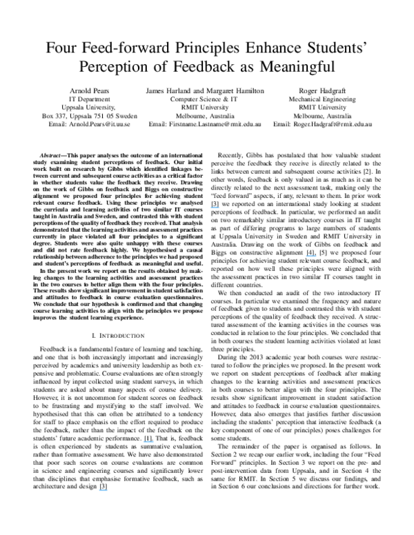 (PDF) Four Feed-Forward Principles Enhance Students' Perception of ...