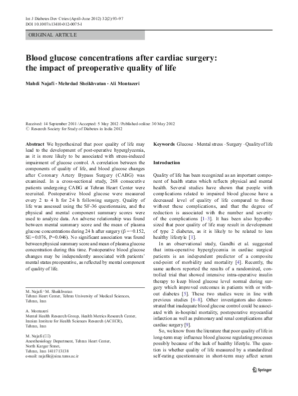 (PDF) Blood glucose concentrations after cardiac surgery: the impact of ...