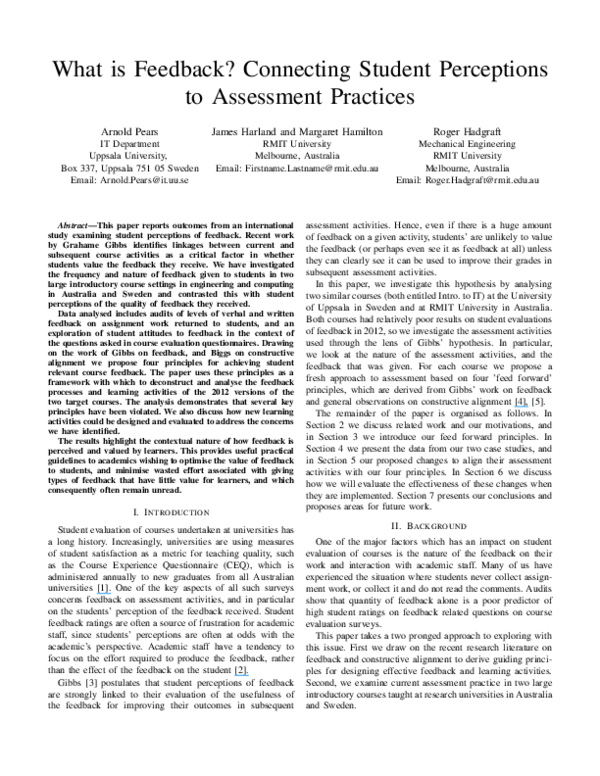 (PDF) What is feedback? Connecting student perceptions to assessment ...