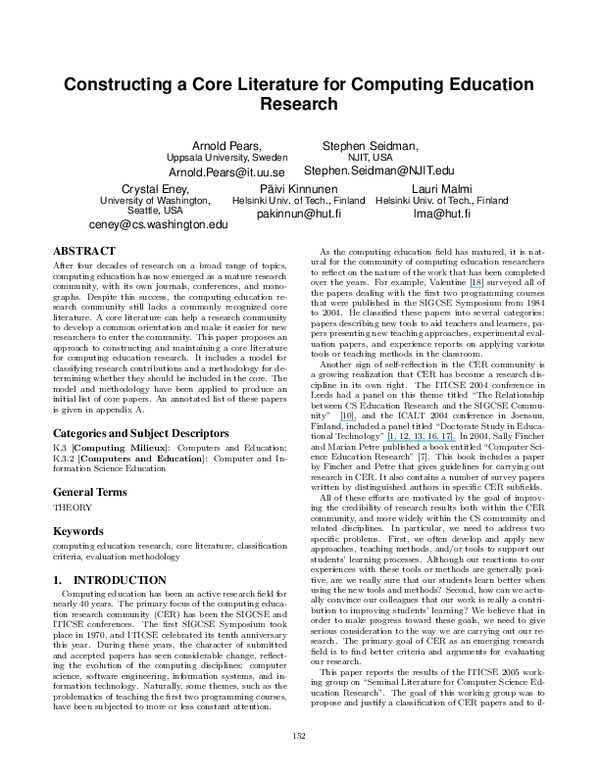 (PDF) Constructing a core literature for computing education research