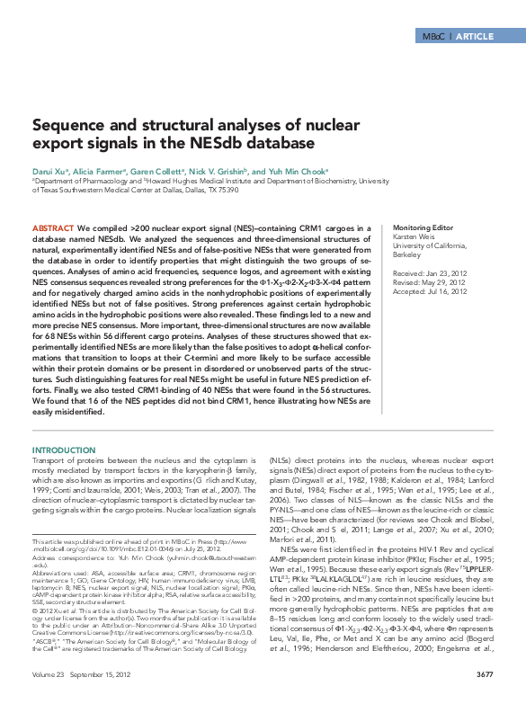 (PDF) Sequence and structural analyses of nuclear export signals in the ...