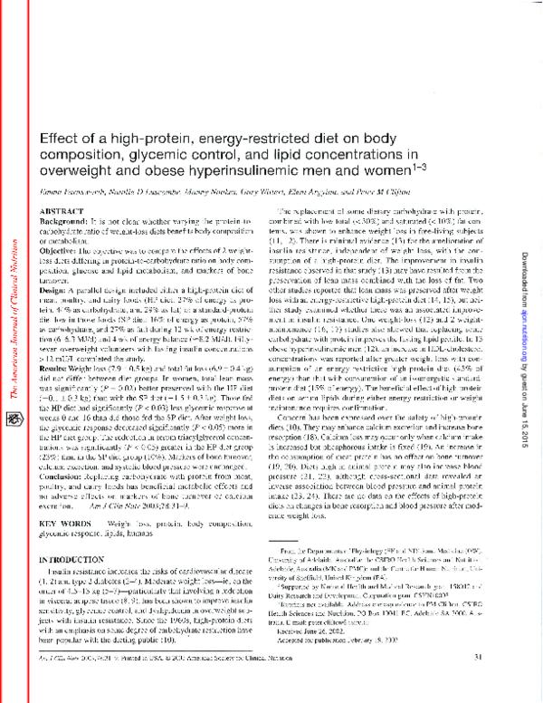 (PDF) Effect of a high-protein, energy-restricted diet on weight loss ...