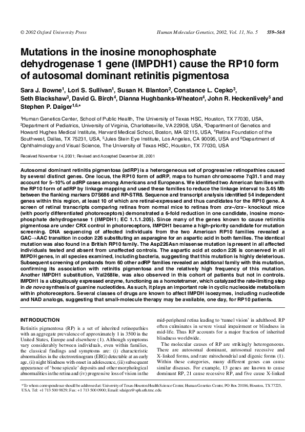 (PDF) Mutations in the inosine monophosphate dehydrogenase 1 gene ...
