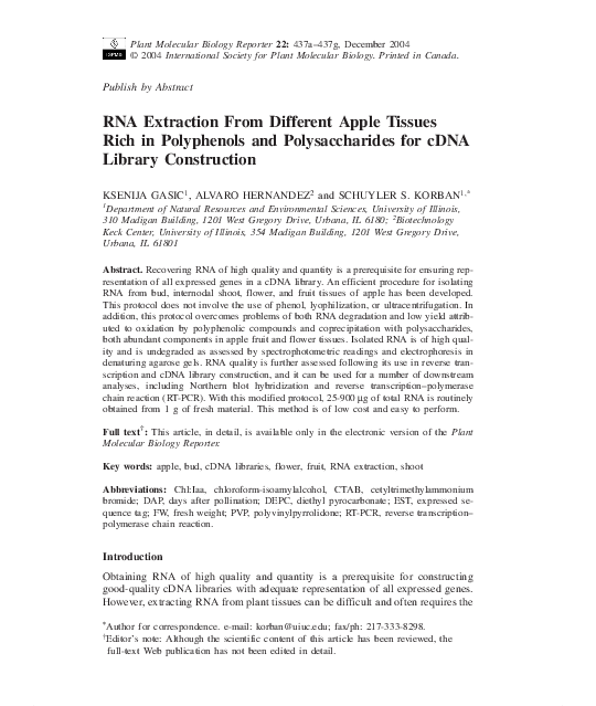 (PDF) RNA extraction from different apple tissues rich in polyphenols ...