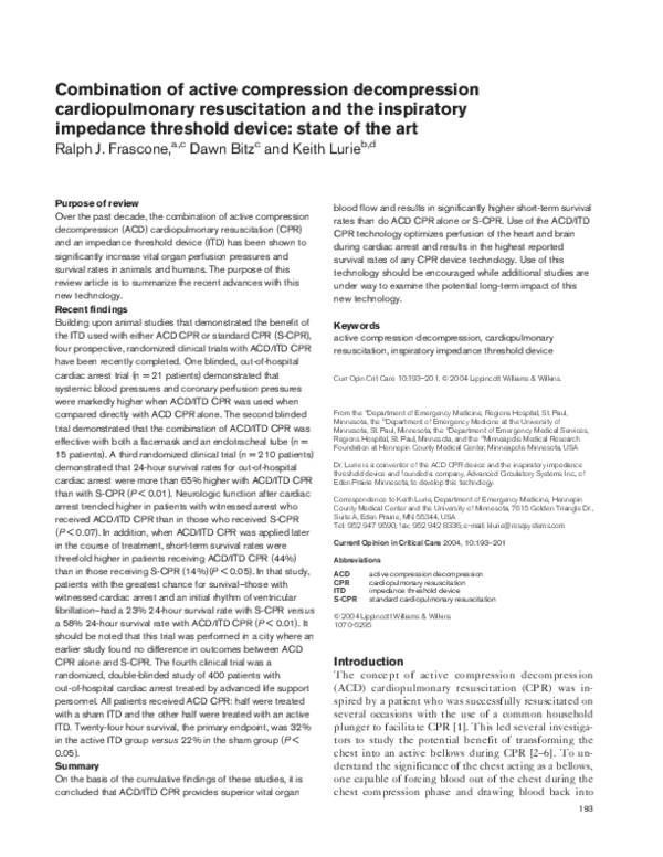 (PDF) Combination of active compression decompression cardiopulmonary ...