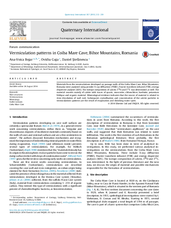 (PDF) Vermiculation patterns in Coiba Mare Cave, Bihor Mountains, Romania