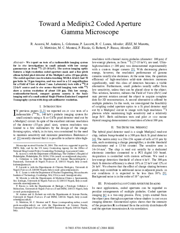 (PDF) Toward a Medipix2 coded aperture gamma microscope