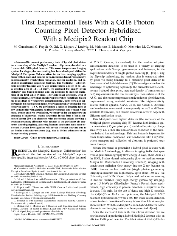 Pdf First Experimental Tests With A Cdte Photon Counting Pixel Detector Hybridized With A