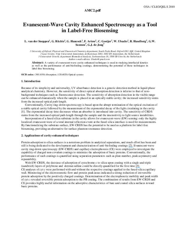 (PDF) Evanescent-Wave Cavity Enhanced Spectroscopy as a Tool in Label ...
