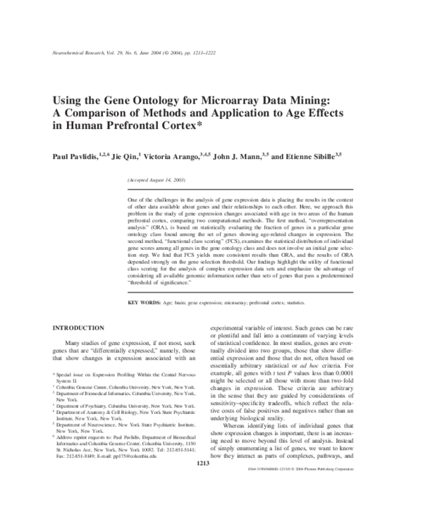 Pdf Using The Gene Ontology For Microarray Data Mining A Comparison