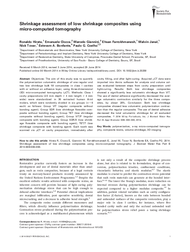 Pdf Shrinkage Assessment Of Low Shrinkage Composites Using Micro