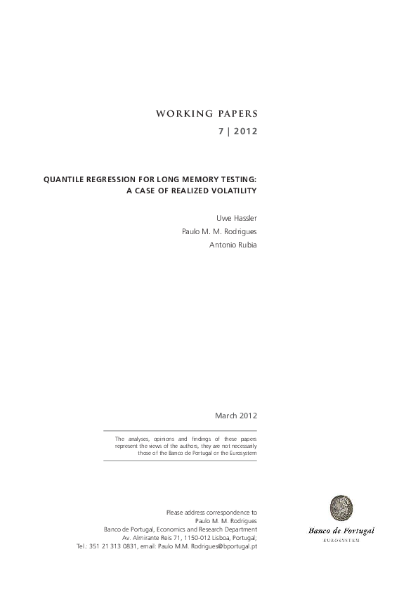 Pdf Quantile Regression For Long Memory Testing A Case Of Realized Volatility Paulo