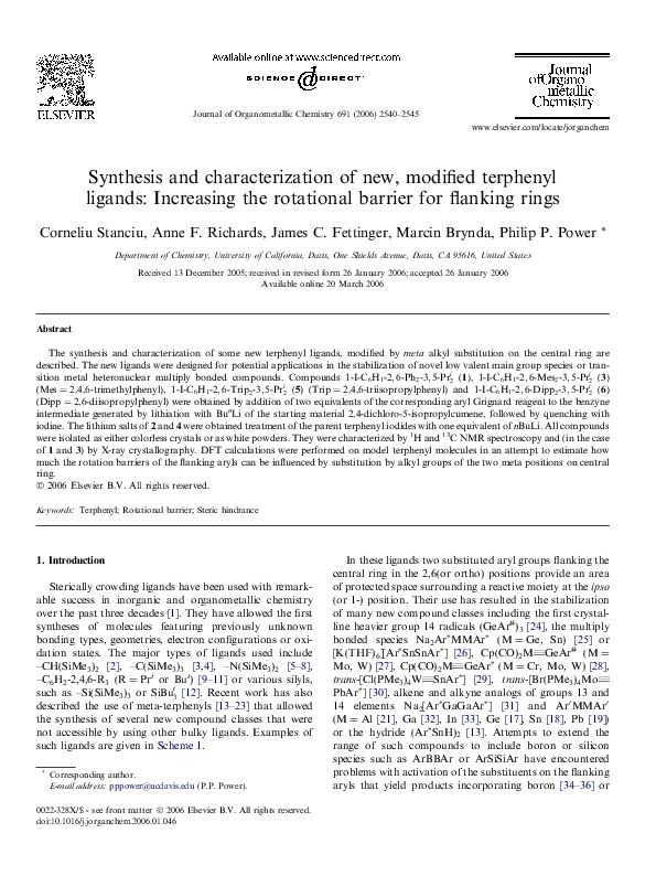 (PDF) Synthesis and characterization of new, modified terphenyl ligands ...