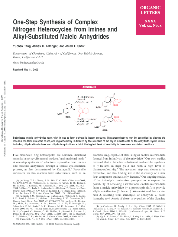 (PDF) One-step synthesis of complex nitrogen heterocycles from imines ...