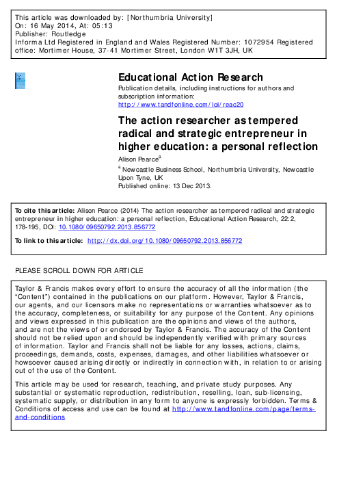 (PDF) Educational Action Research The action researcher as tempered ...