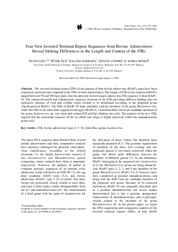 (PDF) Four new inverted terminal repeat sequences from bovine ...