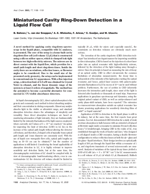 (PDF) Miniaturized Cavity Ring-Down Detection in a Liquid Flow Cell