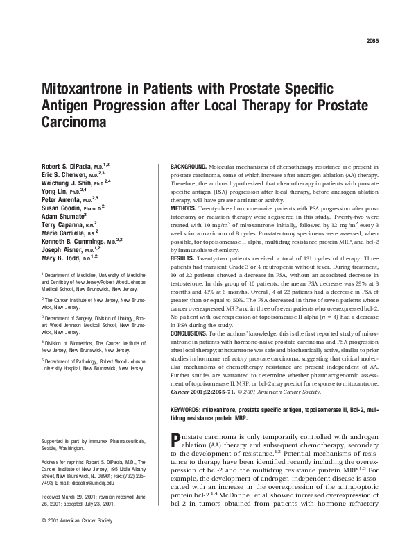 (PDF) Mitoxantrone in patients with prostate specific antigen ...