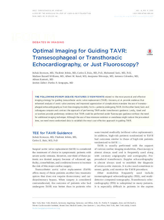 (PDF) Optimal Imaging for Guiding TAVR: Transesophageal or Transthoracic Echocardiography, or ...