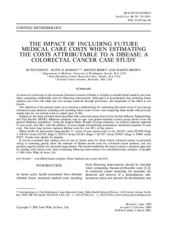 (PDF) The impact of including future medical care costs when estimating ...