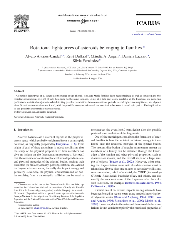 (PDF) Rotational lightcurves of asteroids belonging to families