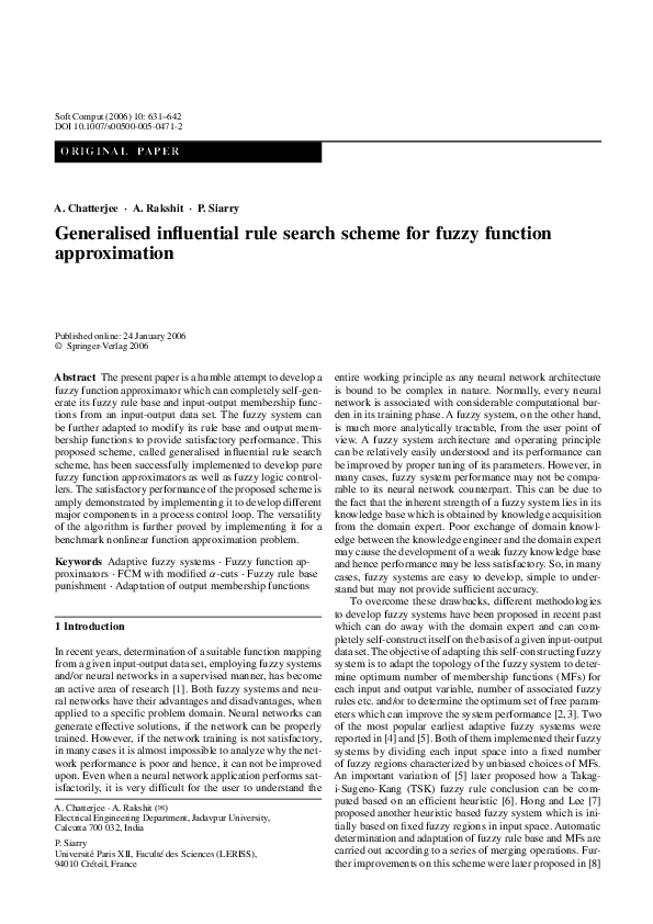 (PDF) Generalised influential rule search scheme for fuzzy function approximation