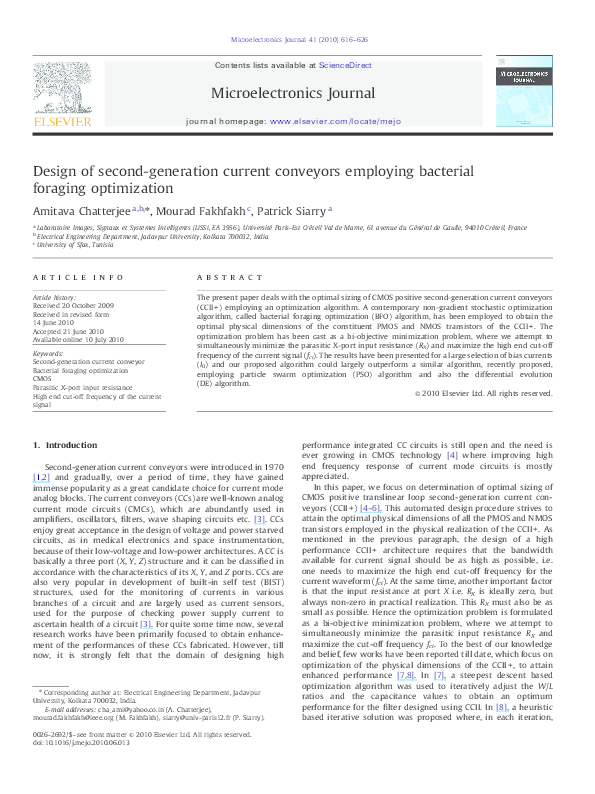 (PDF) Design of second-generation current conveyors employing bacterial foraging optimization