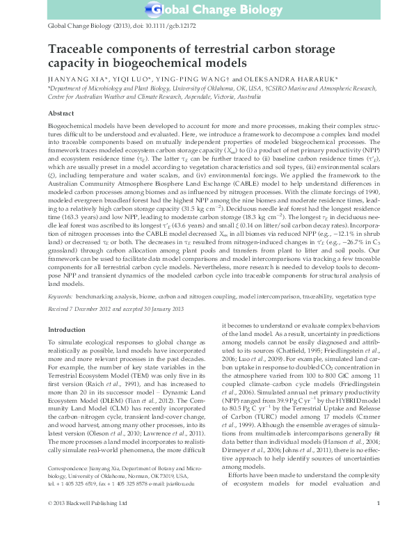 (PDF) Traceable components of terrestrial carbon storage capacity in ...