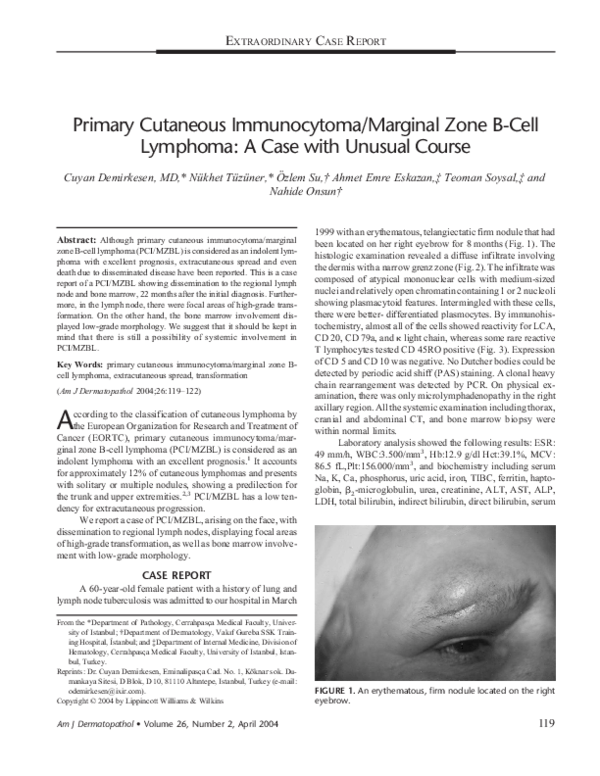 (PDF) Primary Cutaneous Immunocytoma/Marginal Zone B-Cell Lymphoma: A ...