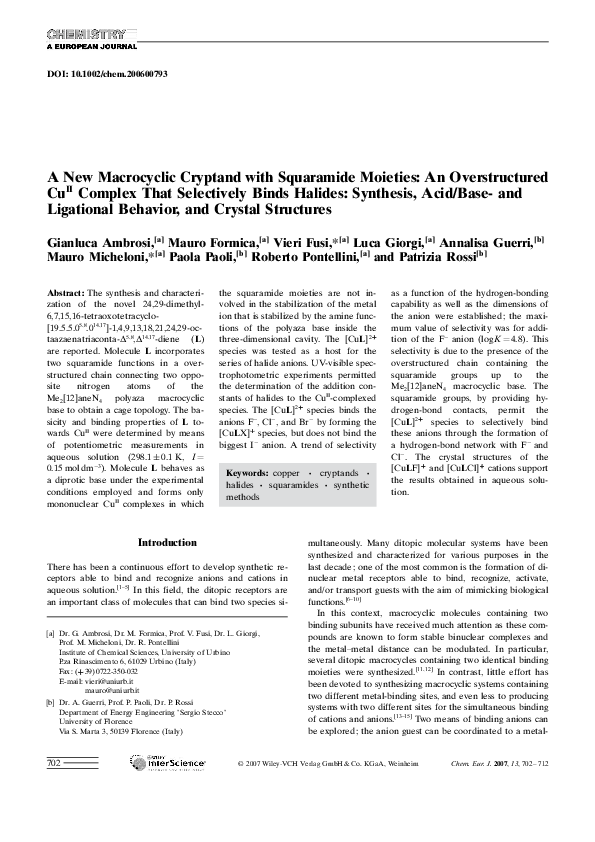 (PDF) A New Macrocyclic Cryptand with Squaramide Moieties: An ...