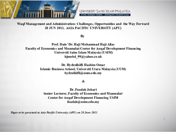 (PPT) Waqf Management and Administration: Challenges, Opportunities and the Way Forward